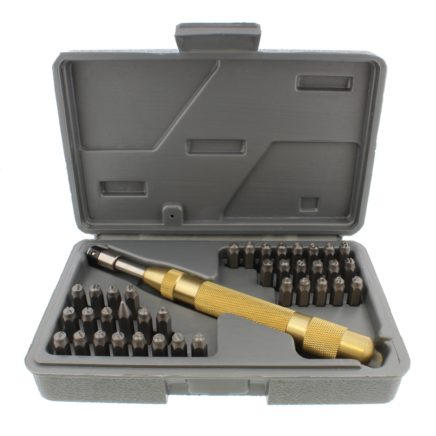 DCT Metal Stamping Stamps & Punch Handle 37pc Tool Kit Emboss Engrave ...