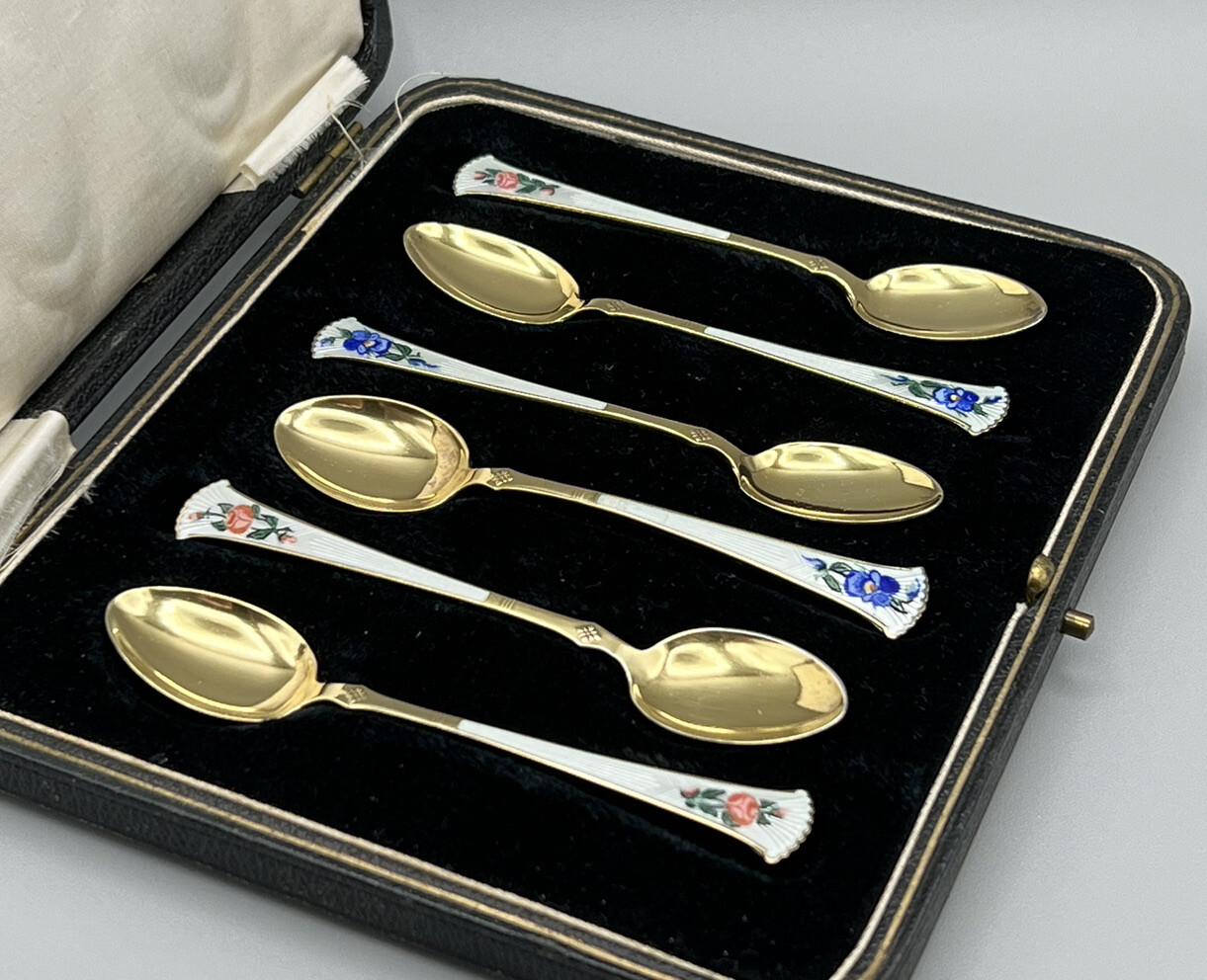 Stunning Aksel Holmsen Sterling Silver Guilloche Enamel Norwegian Tea ...