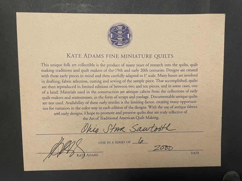 KATE ADAMS - Ohio Star Sawtooth - Framed Miniature Quilt - COA on ...