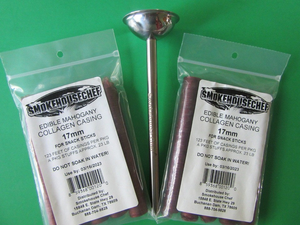 *COMBO 17mm snack stick casings AND narrow sausage stuffer tube. PICK ...