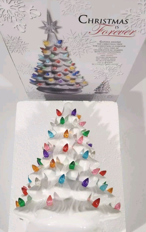 Christmas is Forever Lighted Tabletop Ceramic Xmas 16-Inch White Tree ...