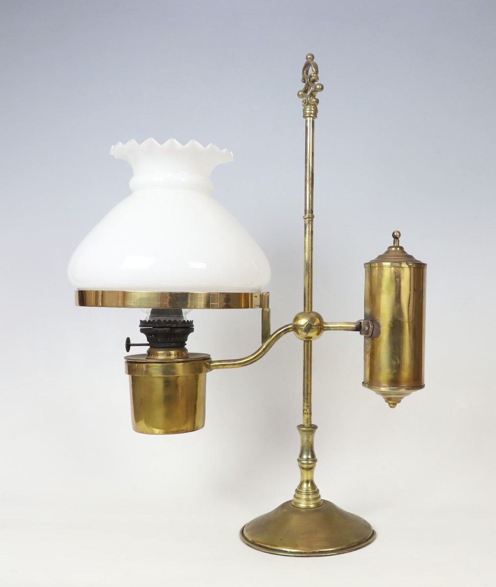 Antique Brass Student Oil Lamp 19th Century Manhattan Brass Company