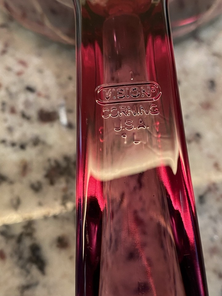 Vision Corning Ware Cranberry Glass 1L Saucepan Teflon w/ Ribbed Lid 6. ...