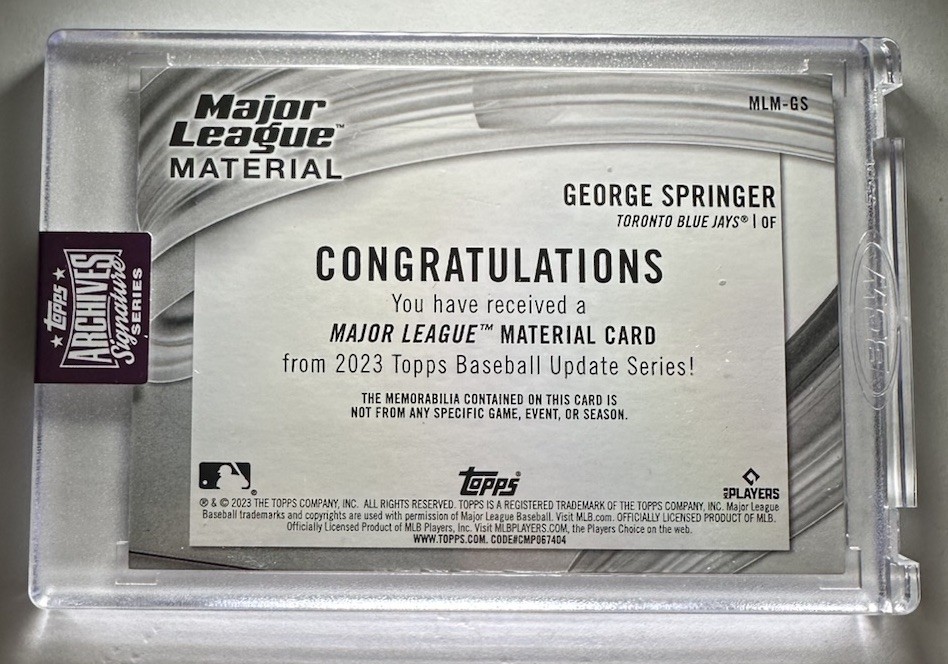 2025 Topps Archives Signature - George Springer - 1/1 Auto Relic - Blue ...
