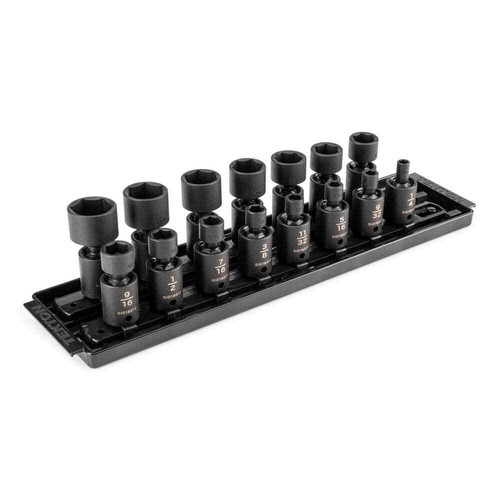 3/8"Drive 6-Point Universal Joint Impact Socket Set w/Rails and Tray,15 ...