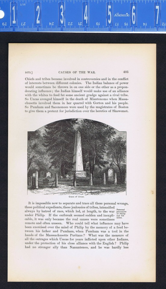 Grave/Monument, Uncas, Mohegan, King Philip's War - 1881 Page of ...