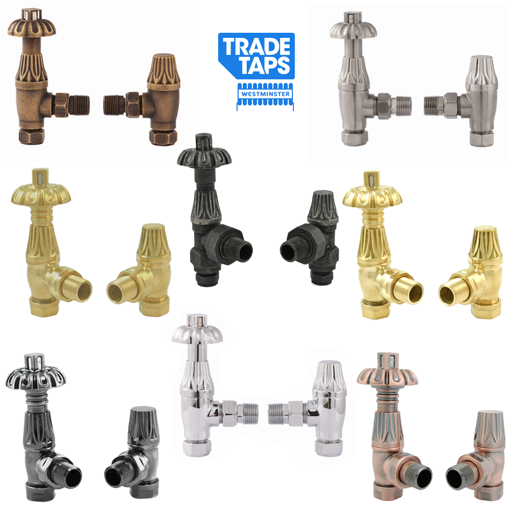 Traditional Westminster Thermostatic TRV Angled Radiator Rad Valves 1/2 ...