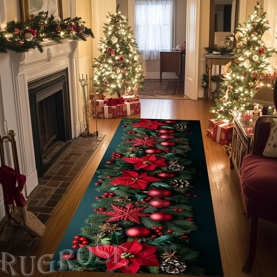 Red Poinsettia Rug, Christmas Rug,Poinsettia Christmas Rug,Christmas ...