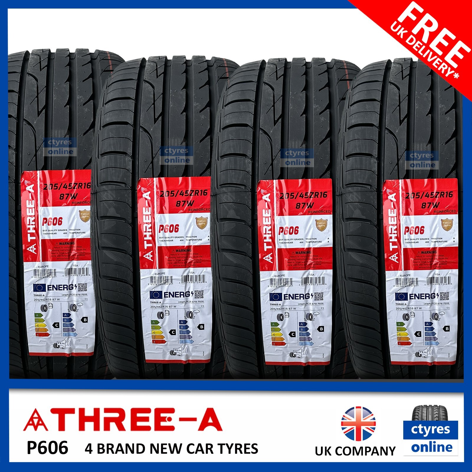 4 X New 205 45 16 THREE-A P606 87W 205/45R16 2054516 *C/B RATED* (4 ...