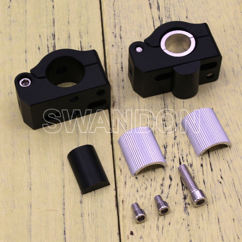 BLACK1 1/8-7/8IN Billet HandleBar Fat Bar Risers Mount Clamp Adaptor ...