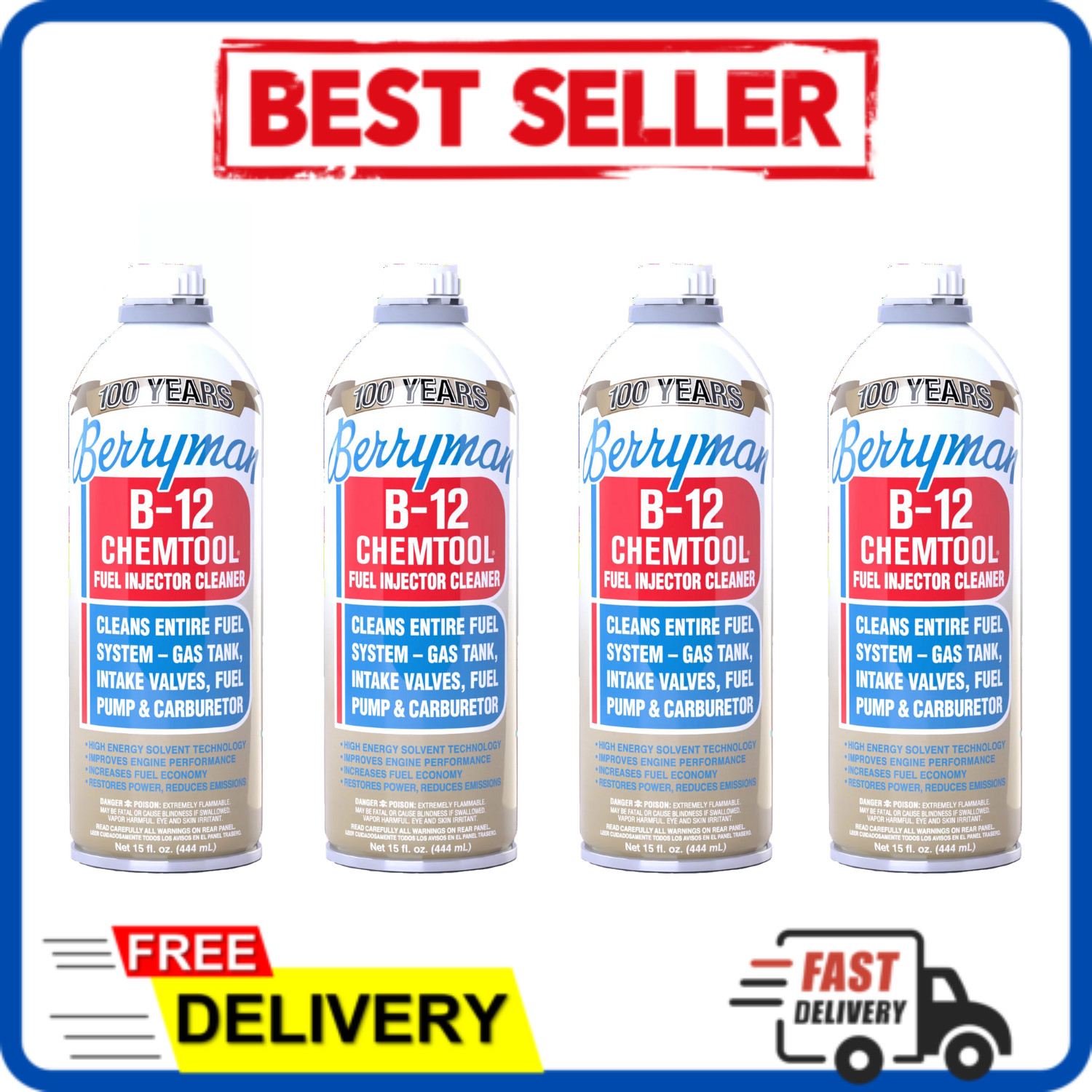 (4 PACK) B-12 Chemtool Carburetor, Fuel System And Injector Cleaner, 15 Oz.