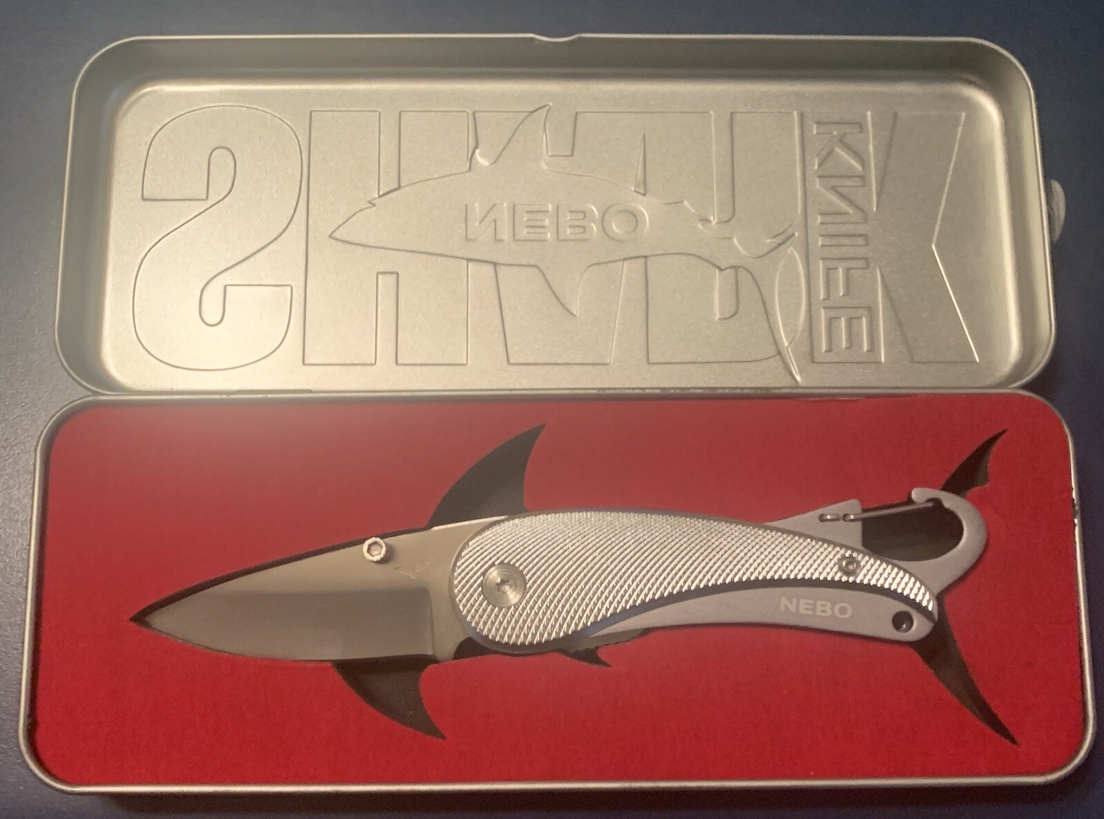 New In Tin Case NEBO Shark Folding Pocket Knife with Belt Hook - NEW | eBay