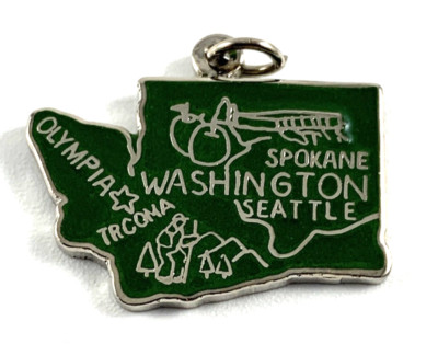 Washington State Charm Enamel & Silver Plate | 3/4" x 1/2" | New Old ...
