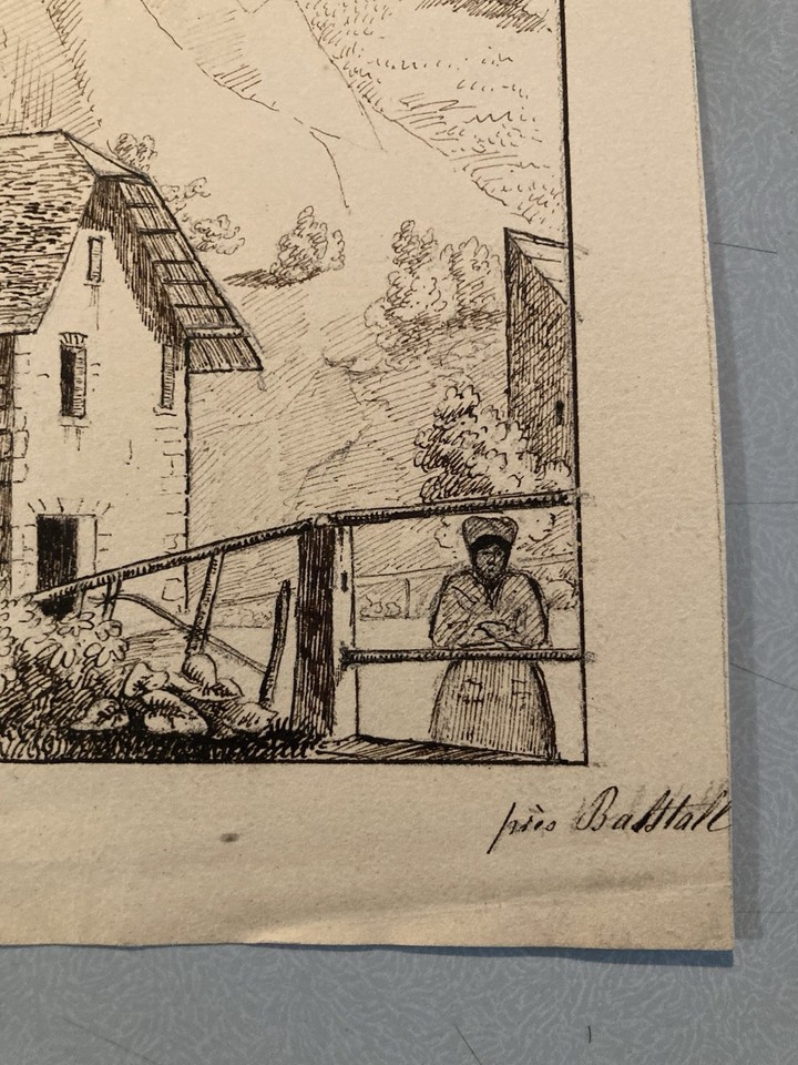Very beautiful drawing 19th century 1830 ink Swiss painting? Castle ...