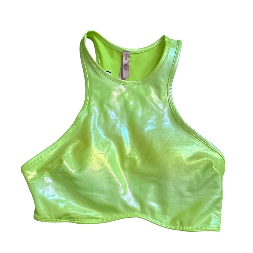 BOZZOLO Womens Size Large Metallic Neon Yellow 2 Piece Bikini Swim Suit ...