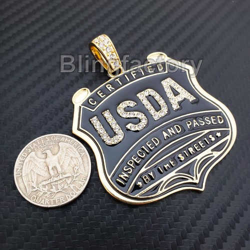 ICED HIP HOP LAB DIAMOND GOLD PLATED USDA BADGE BUST DOWN CHARM BLING ...