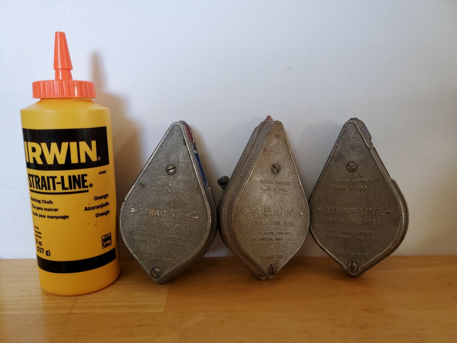 3 Irwin Strait-Line Chalk Line Reel Plumb Bobs & Bottle Chalk ...