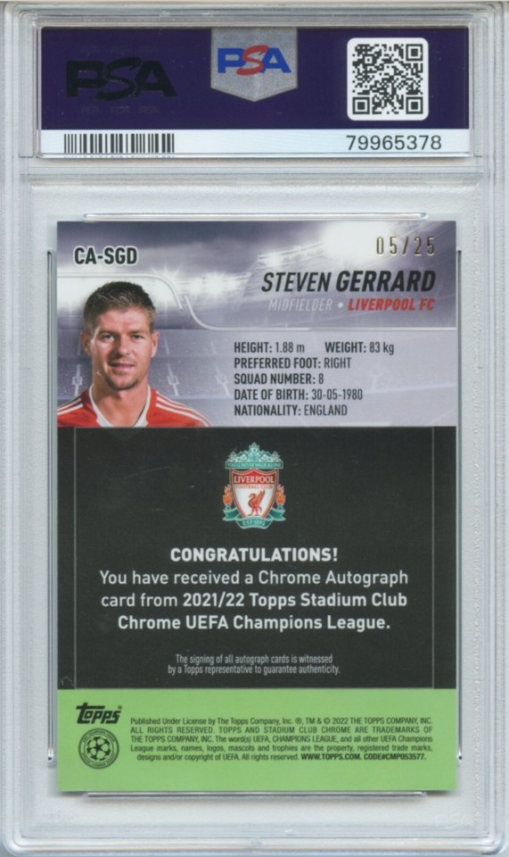 2021-22 Topps Stadium Club Chrome Steven Gerrard Orange Auto /25 ...