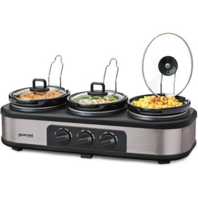 Gourmet Triple Slow Cooker, Triple Food Warmer, Buffet Server & Bain ...