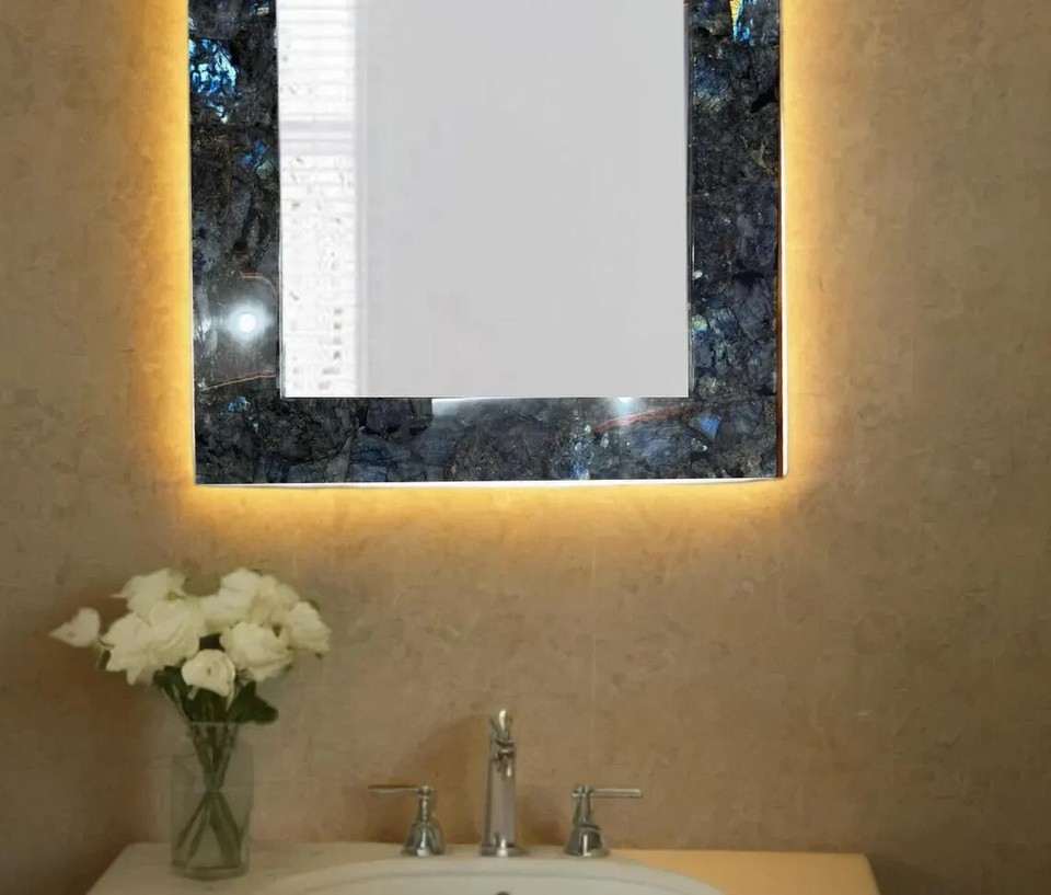 Labradorite Stone Wall Mirror - Handcrafted Natural Gemstone Home Decor ...