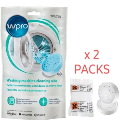 2 x PACKS OF HOTPOINT WPRO WASHING MACHINE CLEANER TABLETS ELIMINATES ...