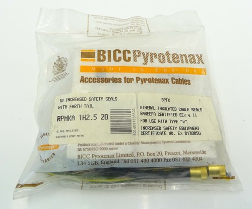 BICC PYROTENAX 10x Increased Safety Seals with Earth Tail RPMKA 1H2.5/ ...