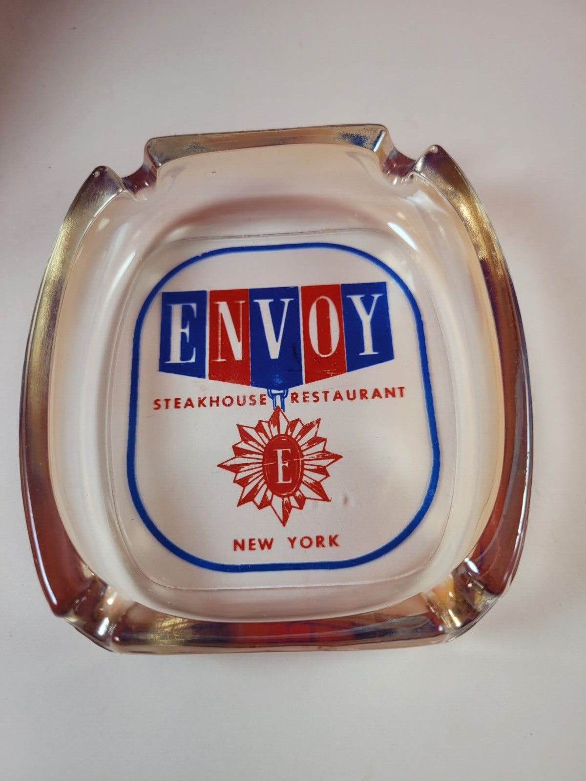 Vintage Envoy Steakhouse Restaurant Ashtray New York Amber Glass Red ...