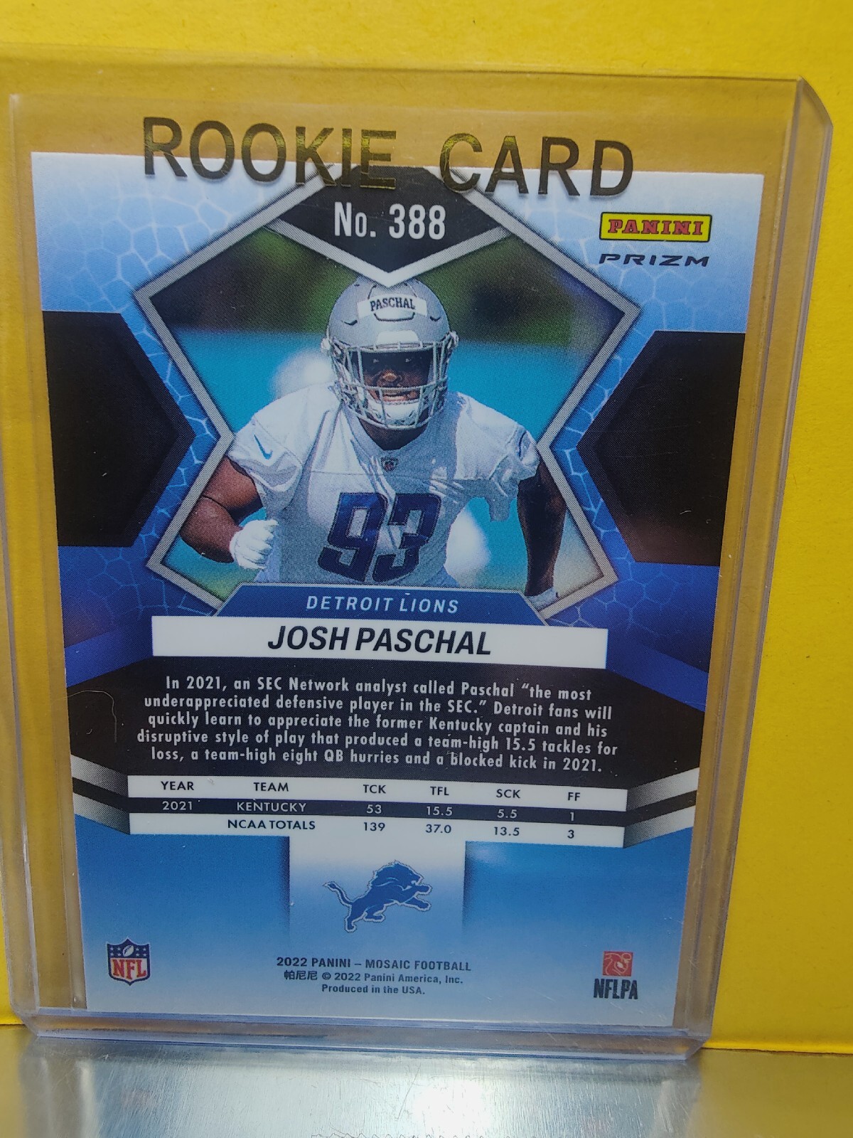 2022 Mosaic Orange Reactive Prizm RC Rookie Josh Paschal #388 Detroit ...