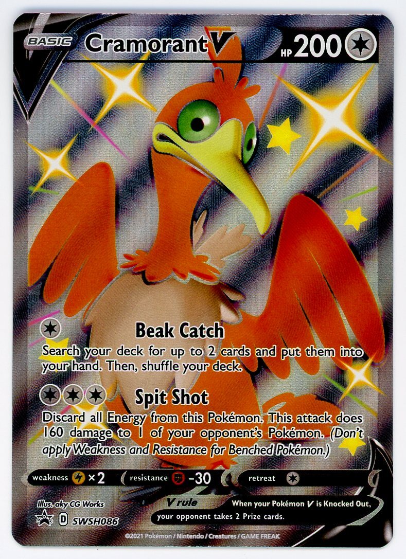 Pokemon Shiny Cramorant V SWSH086 Shiny Full Art Blk Star Promo Ultra ...