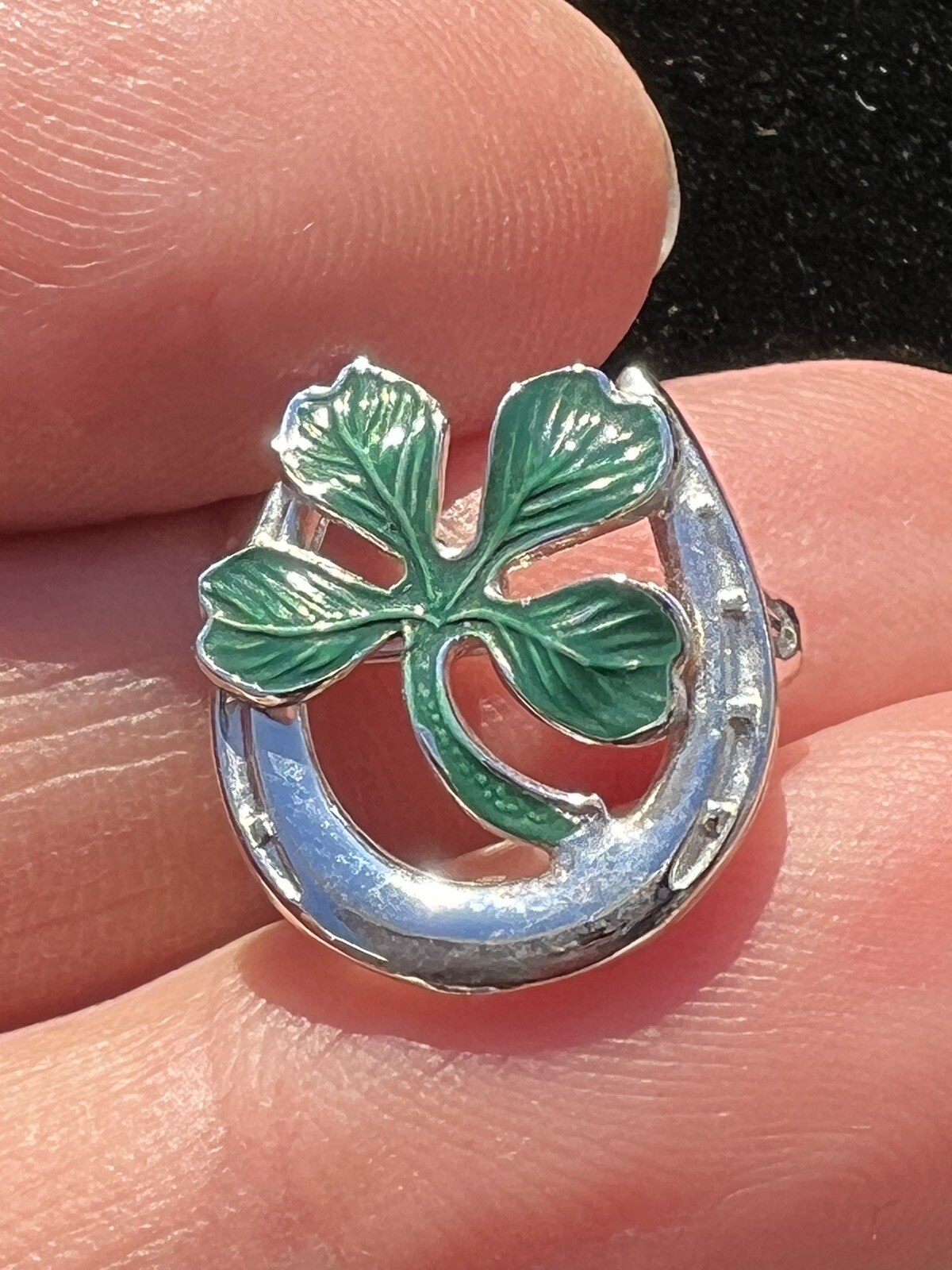 VICTORIAN ANTIQUE Sterling Silver GREEN ENAMEL CLOVER… - Gem