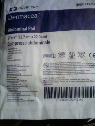 Covidien pack/36 Dermacea Abdominal Pads 7196D Sterile 5" X 9" Wound ...