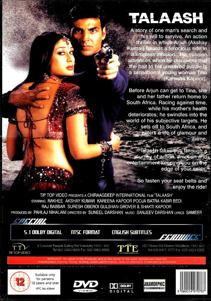 TALAASH - AKSHAY KUMAR - KAREENA KAPOOR - NEW BOLLYWOOD DVD - ENGLISH ...