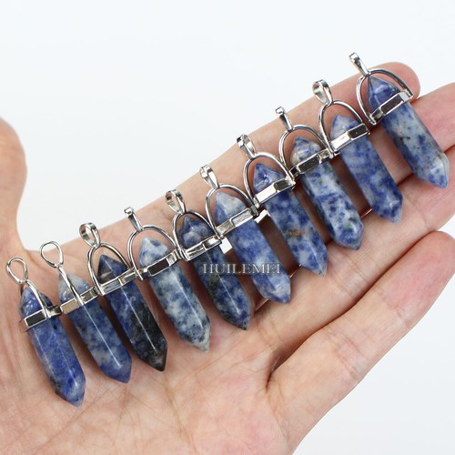 10pcs Blue Spot Jasper Hexagonal Pointed Reiki Chakra Pendant Bead ...