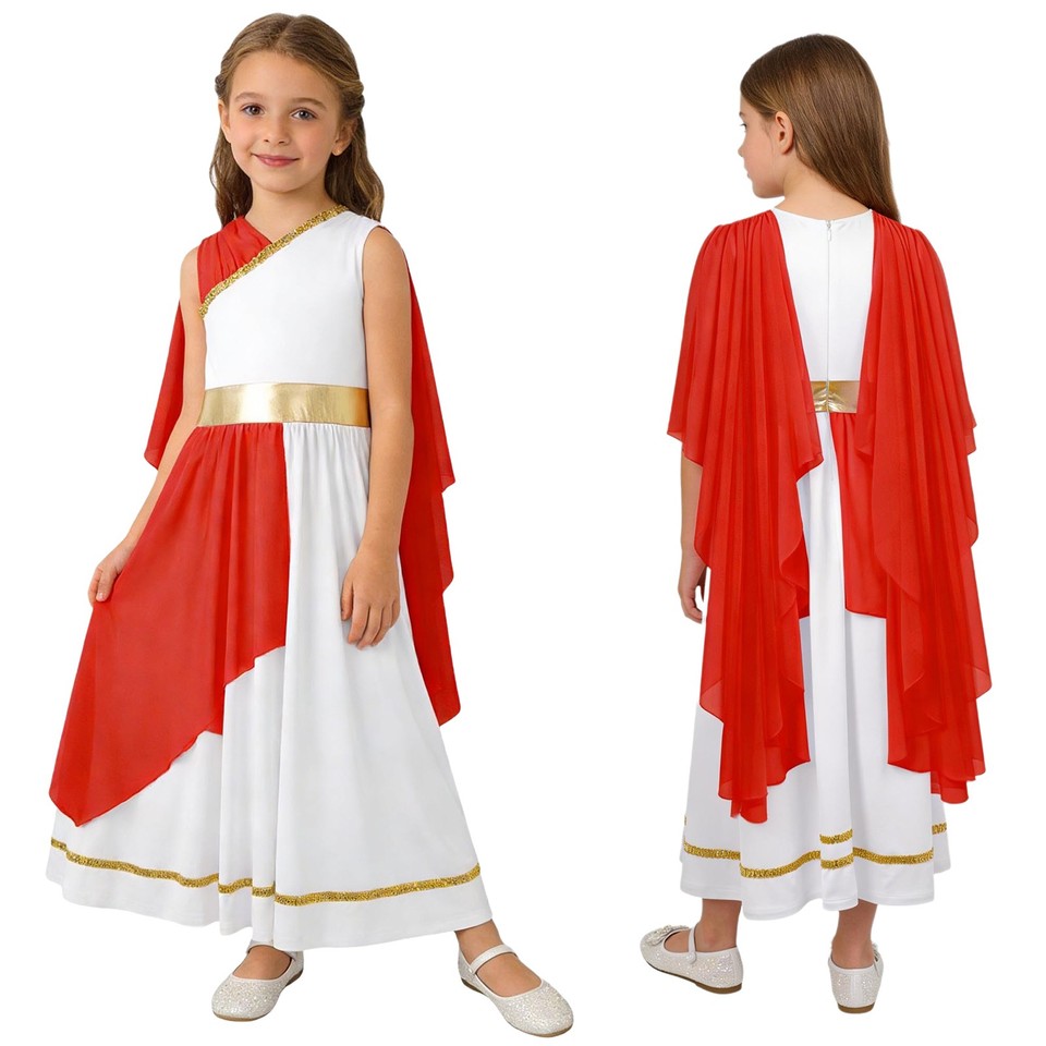 Kids Girls Ancient Greek Costume Roman Dress Grecian Greece Toga God ...