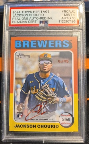 2024 Topps Heritage Real One Red Ink Auto Jackson Chourio PSA 9 10 Auto ...
