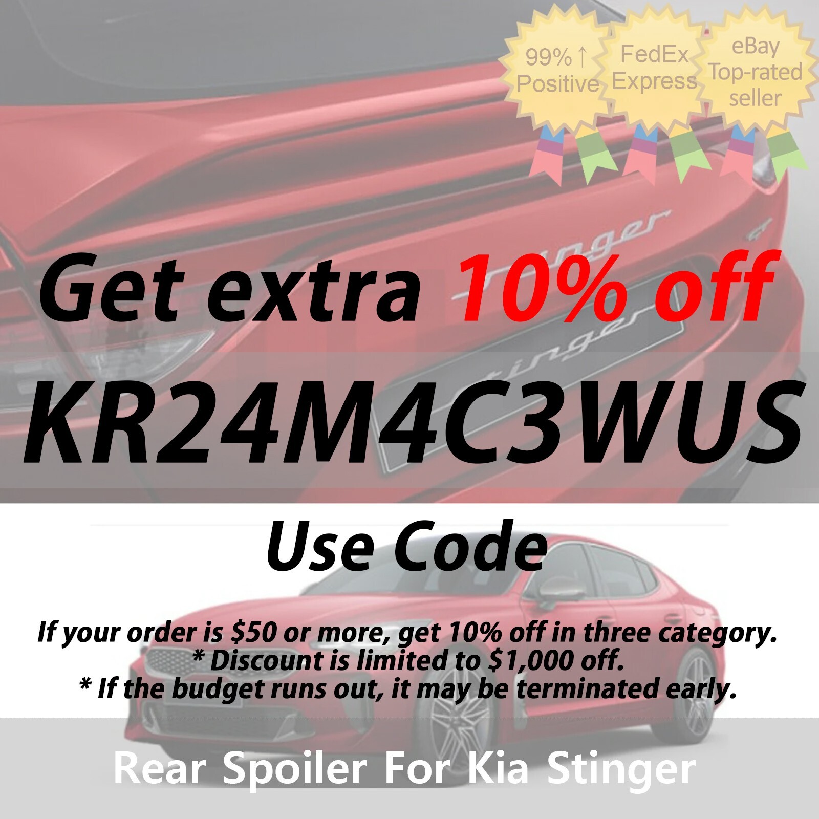 KIA GENUINE PARTS Rear Spoiler For Kia Stinger 2017~2022+ (J5872 AP100 ...