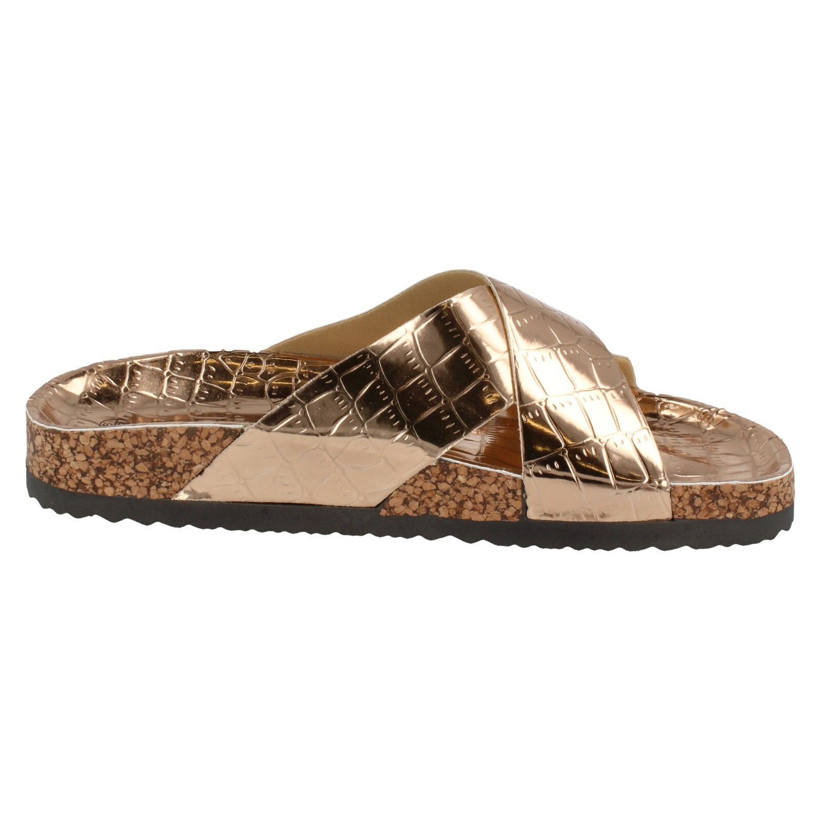 Ladies Gold Spot On Crossed Strap Sliders/ Mules : F1R0990 | eBay