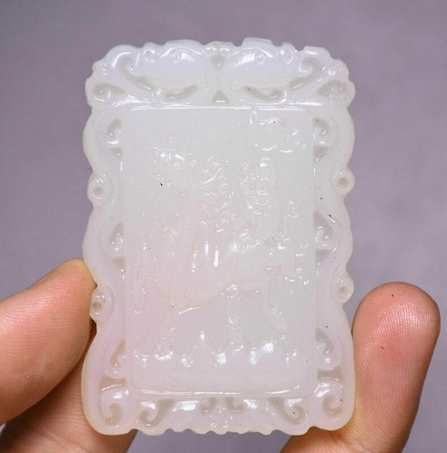 6CM Chinese White Jade Feng Shui Zodiac Animal Monkey Ride Horse Lucky ...