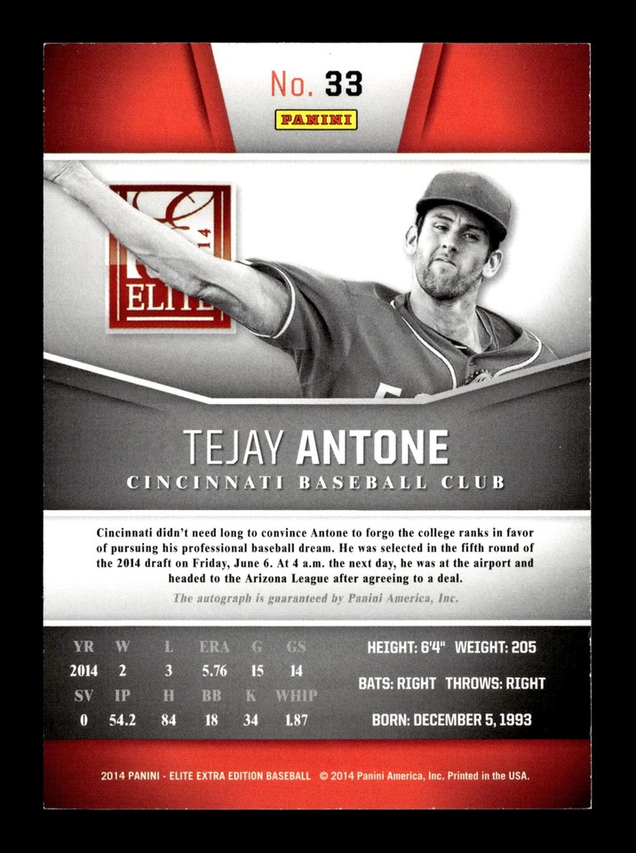 2014 Panini Elite Extra Edition Baseball #33 Tejay Antone RC Cincinnati ...