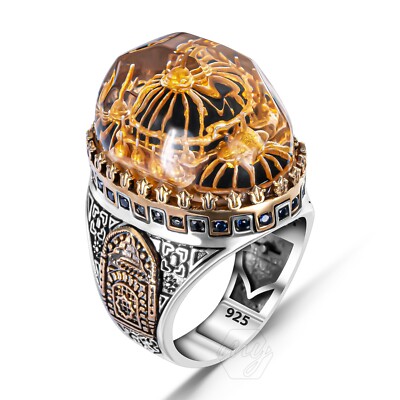 925 Sterling Silver Muslim Big Islamic Ravza-i Mutahhara Design Men's ...