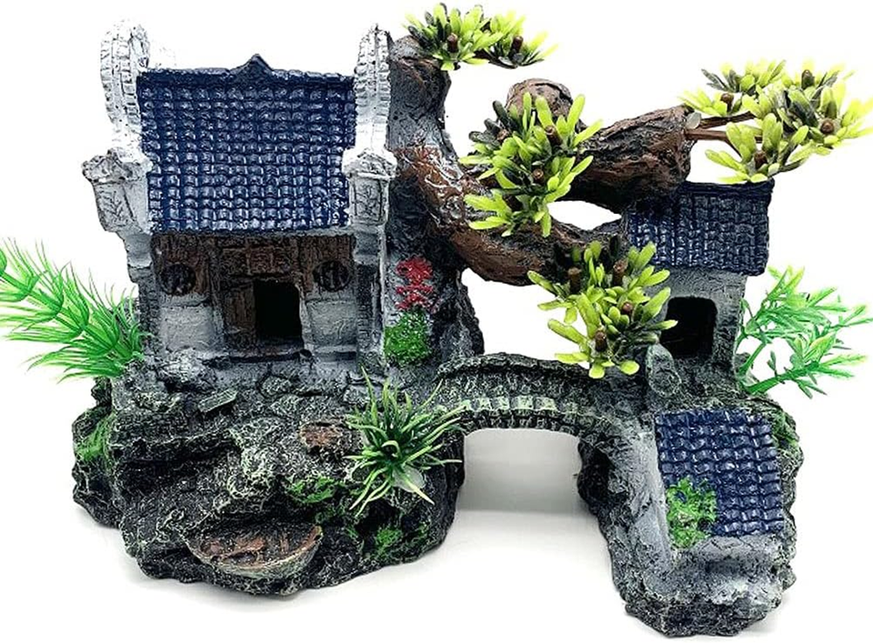 Classical Lifelike Chinese Landscape Resin Aquarium Castle Decorations ...