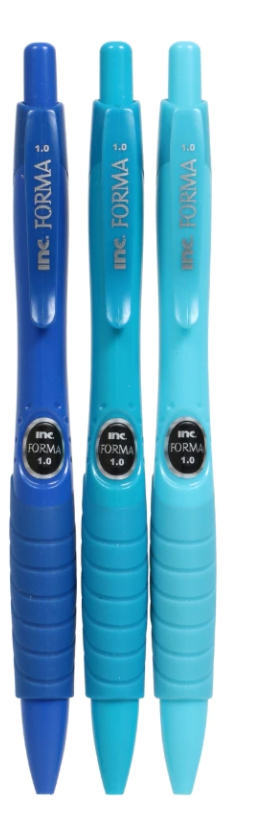 Inc. Forma Retractable Ball Point Pens 1.0 mm, Pack of 3 Blue Pens ...