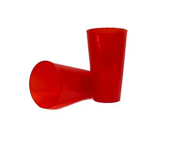 4 Red 1 Pint Crystal Styrene Pub Drinking Glasses Made in America* Very ...