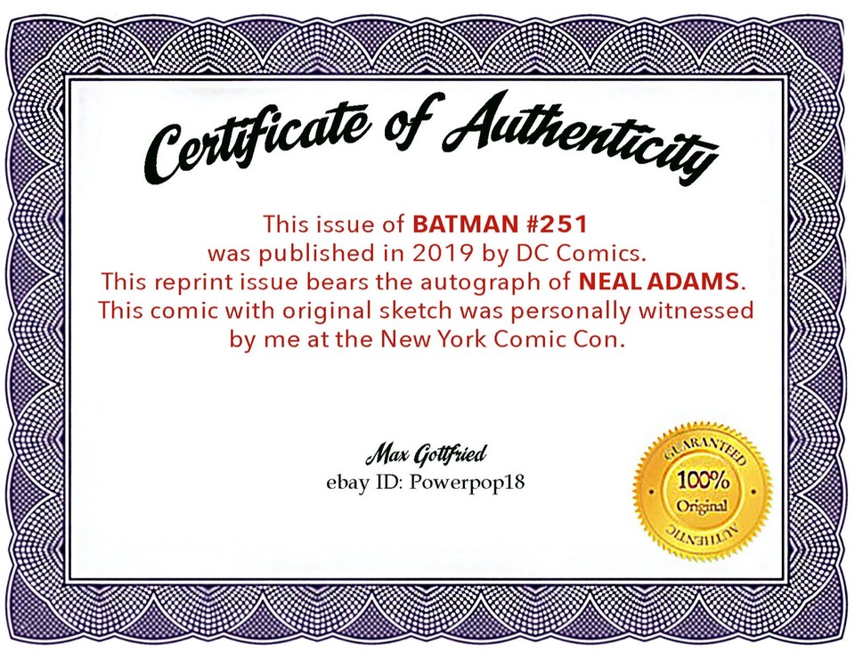 BATMAN #251~NEAL ADAMS SIGNED & SKETCH~DC COMICS~1973 REPRINT~THE JOKER ...