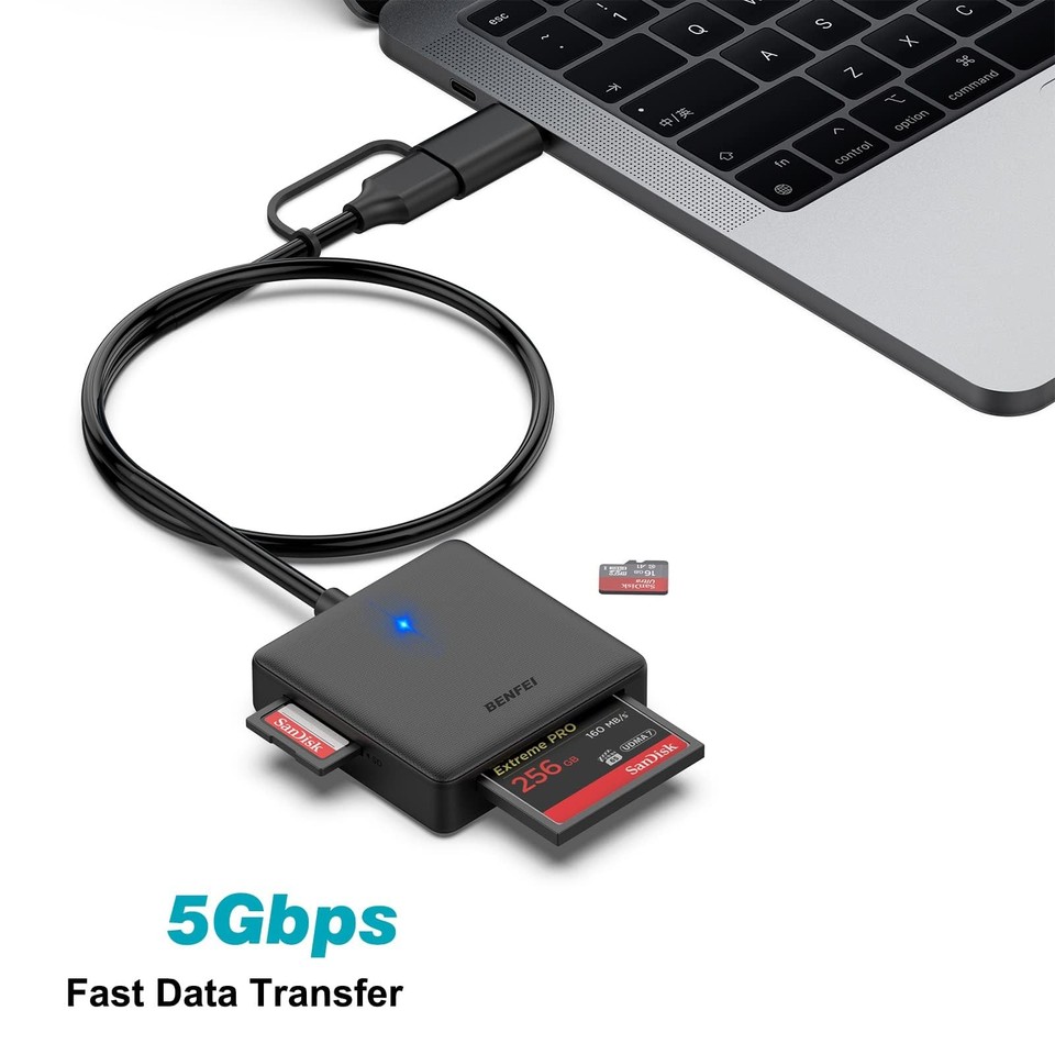 Memory Card Reader, Benfei 4In1 Usb 3.0 And Usb-c To Sd Micro Sd Ms Cf ...