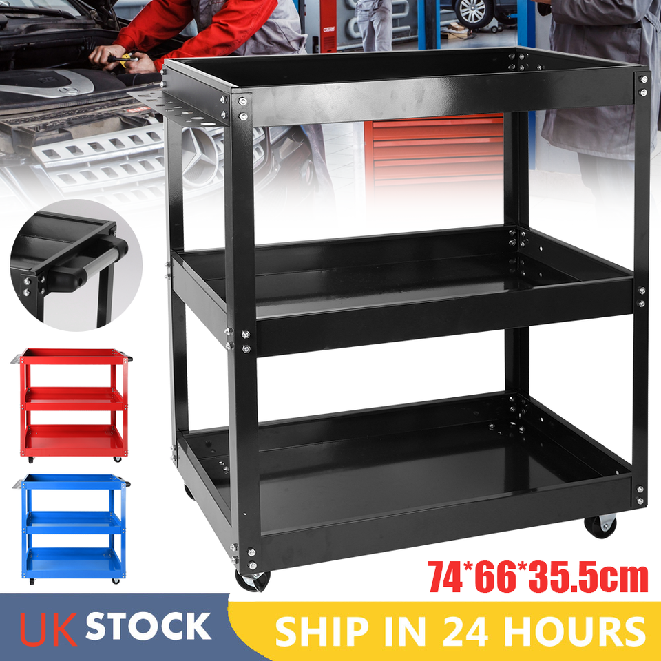 3 Tier Tool Storage Heavy Duty Durable Garage Trolley Workshop Wheel ...
