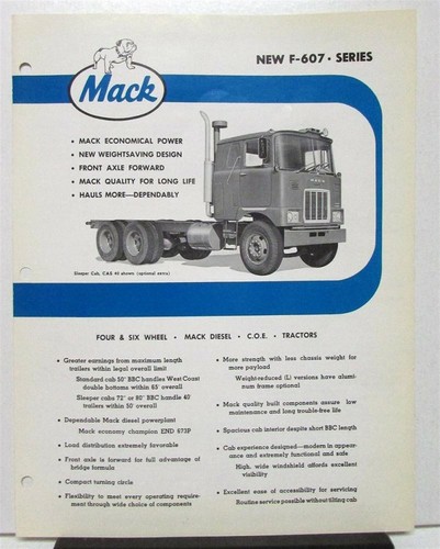 1972-1975 Mack Truck Model F 607 Specification Sheet