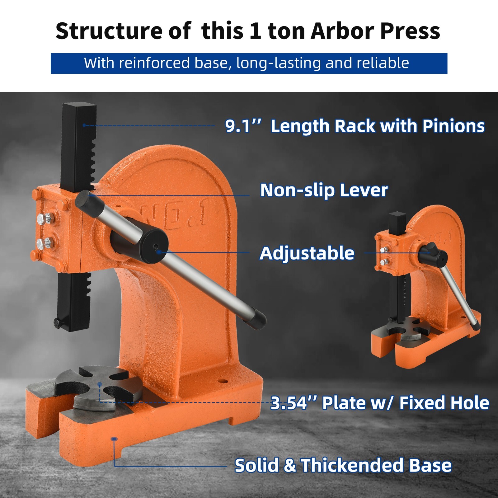 Arbor Press 1 Ton Lever Bench Mountable Bearings Cast Iron Manual ...