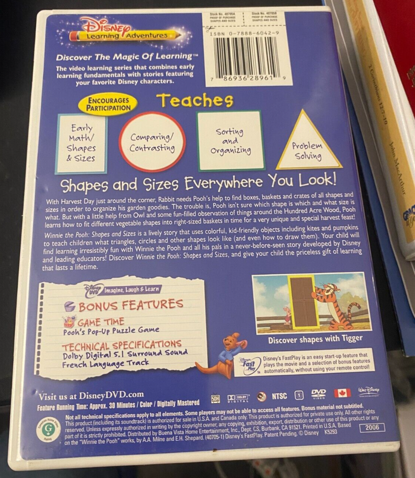 Disney Learning ADVENTURES: Winnie The Pooh Shapes And Sizes (DVD ...