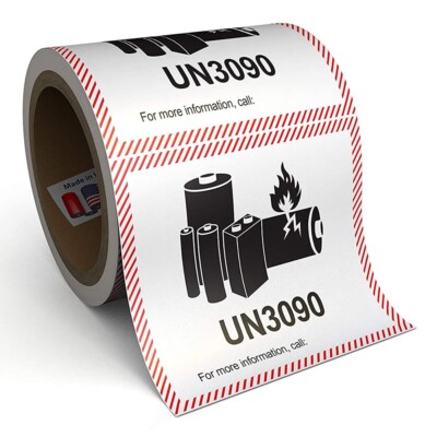 Lithium Metal Battery UN3090 Shipping Labels, 4.375" x 4.75" - 1000 ...